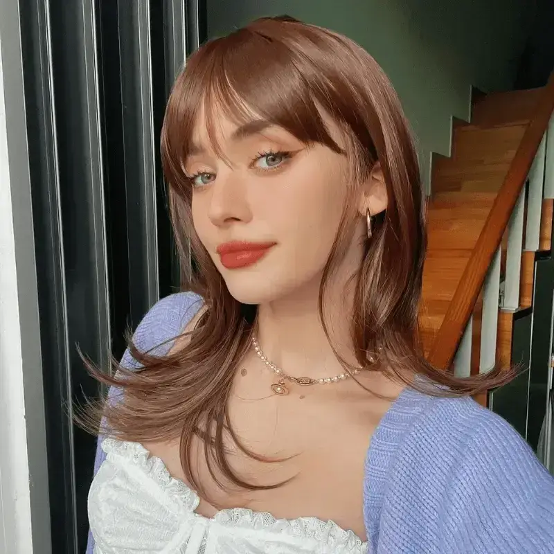 Home Wigs Liza | Brown Synthetic Wig with Bangs Face-Framing Layers