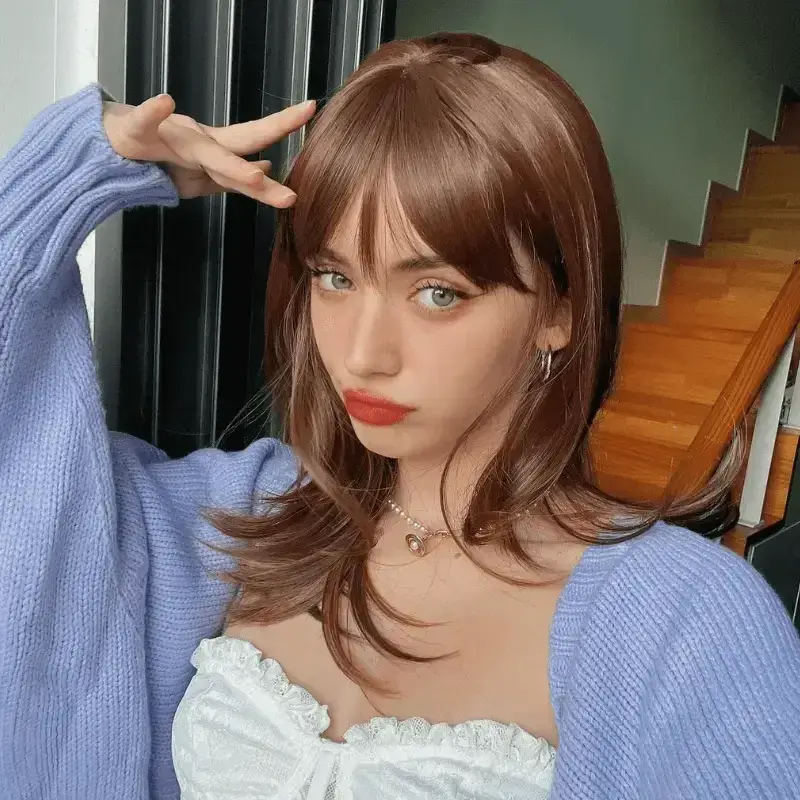 Home Wigs Liza | Brown Synthetic Wig with Bangs Face-Framing Layers